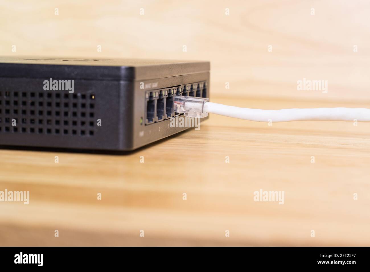 white cables to connect Lan port concept Communication connection ...
