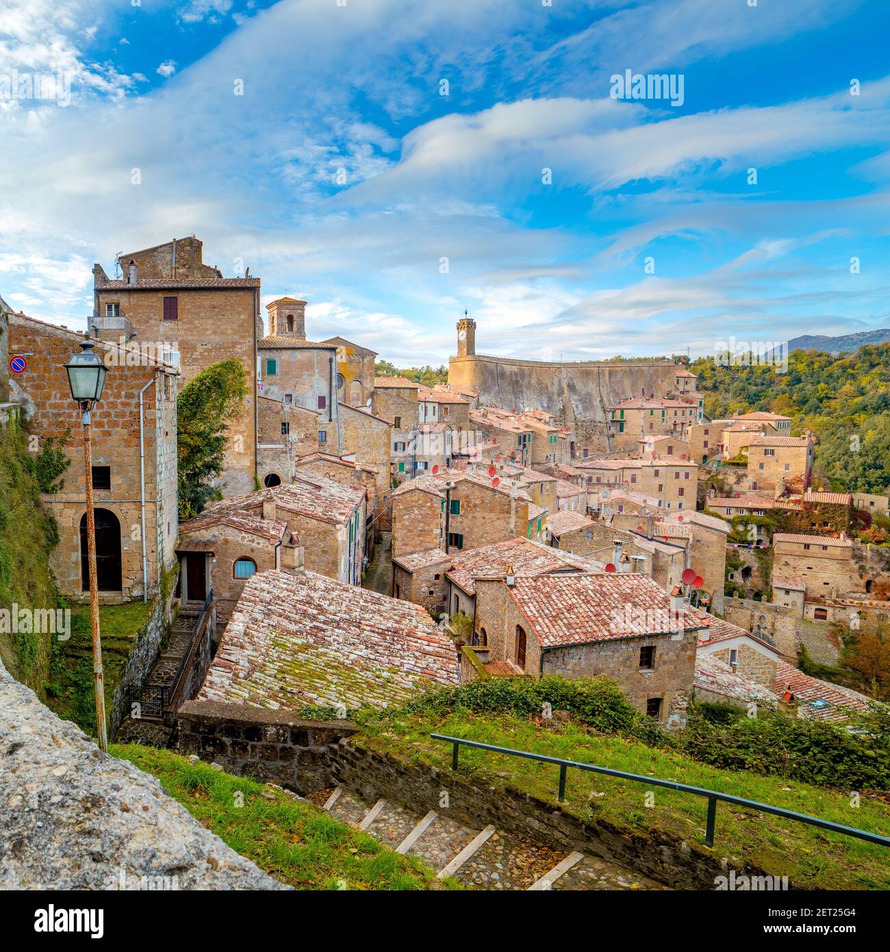 Medieval town Sorano with old tradition buildings. Old small town in ...