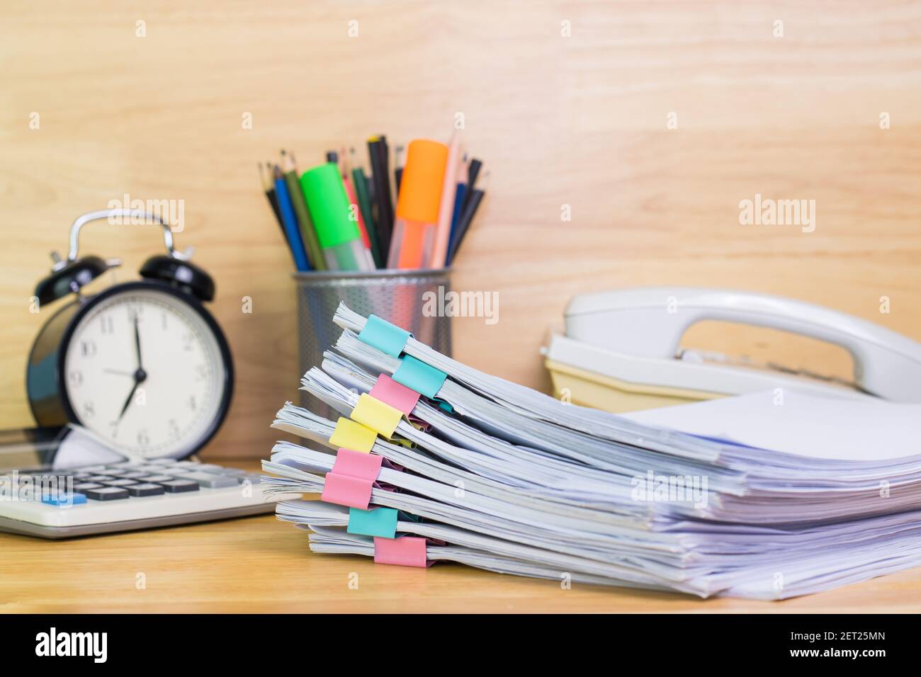 file folder and Stack of business report paper file on the table in a ...