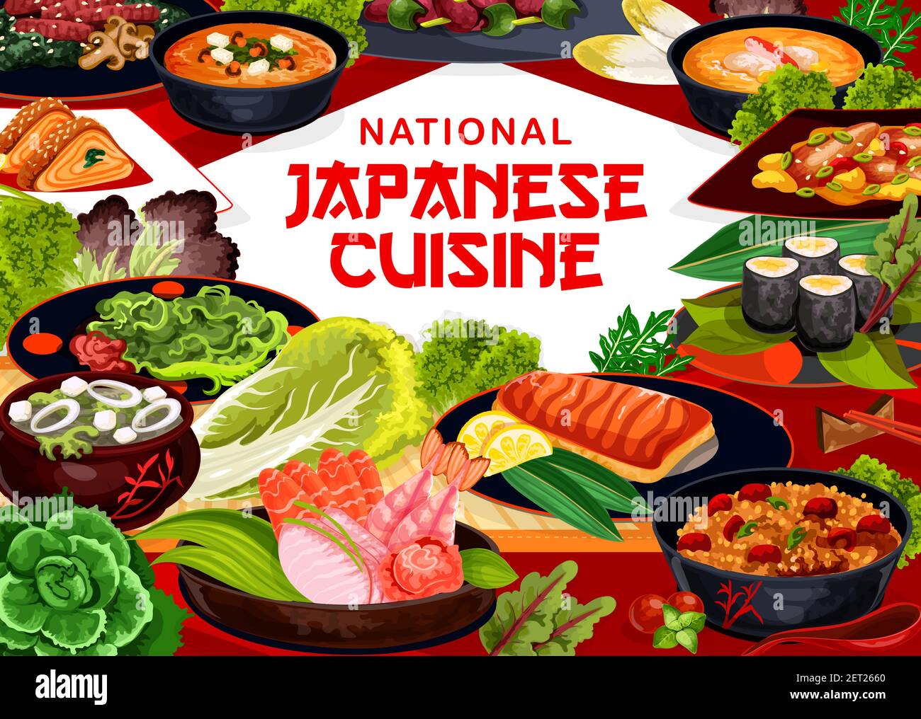 Japanese cuisine food menu, Japan restaurant seafood, noodles and meat ...