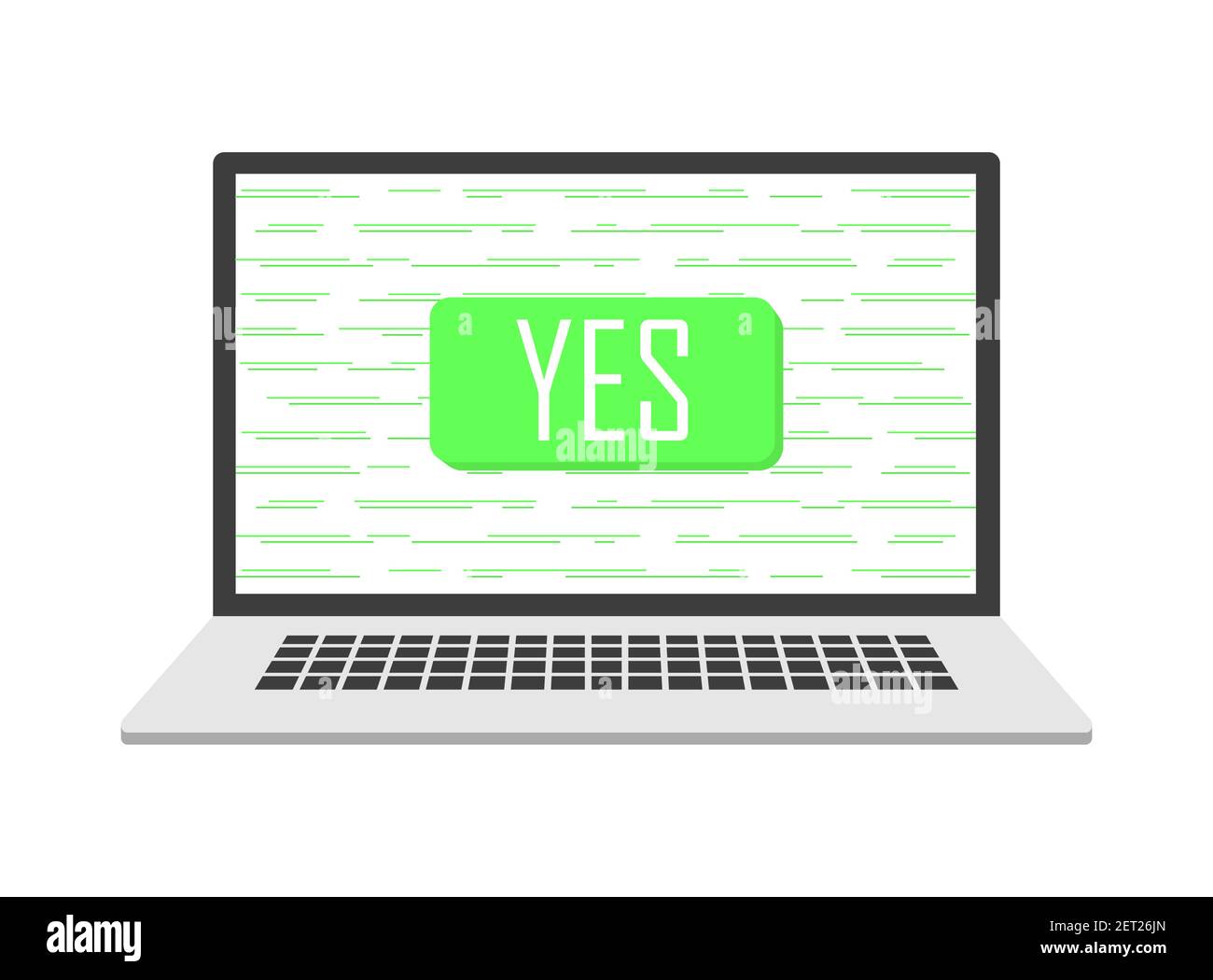 Flat button with green yes laptop on white background, great design for ...
