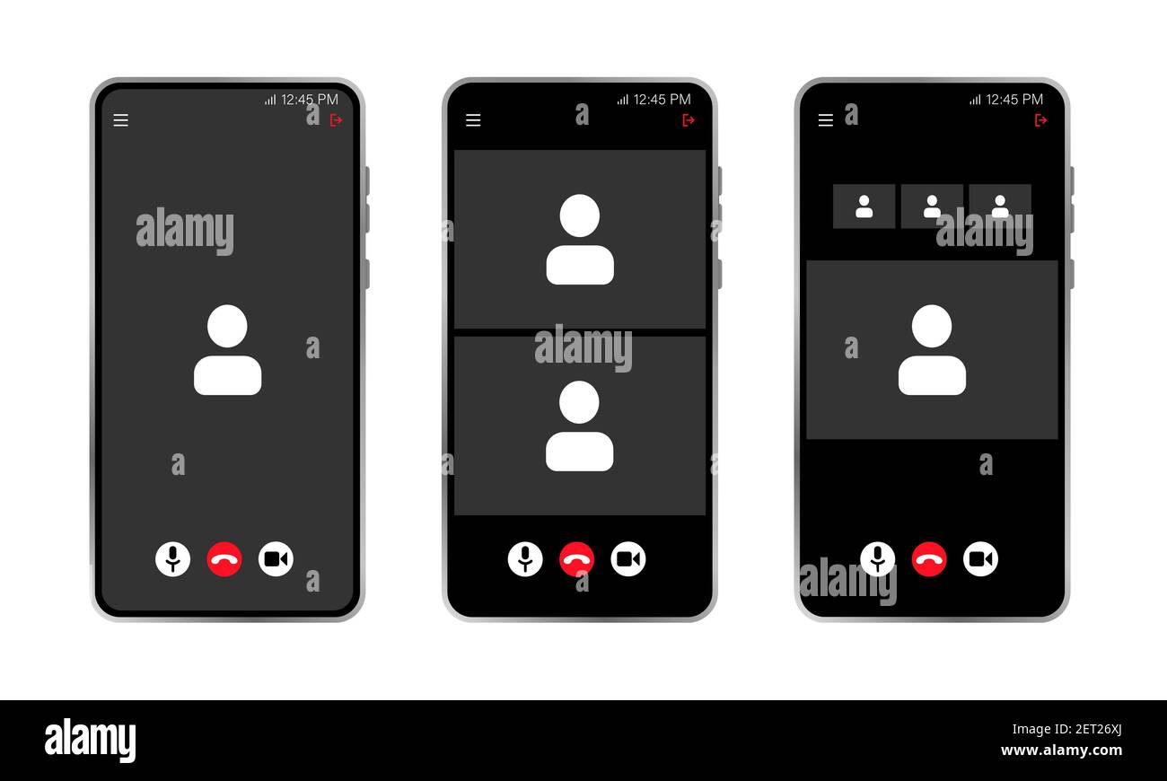 Group video meeting UI, video conference calls window overlay. Three ...