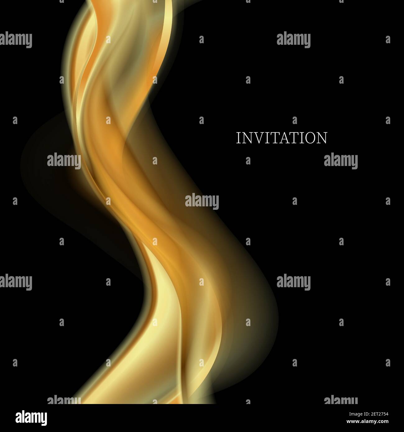 Abstract color golden wave design element on black background.Gold wave ...