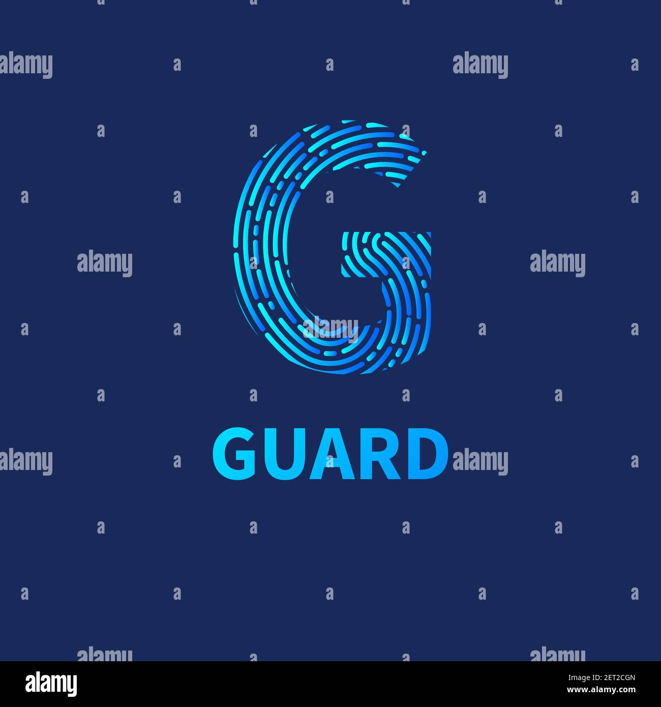 Guard symbol with fingerprint. Vector logo of security agency. Letter G ...