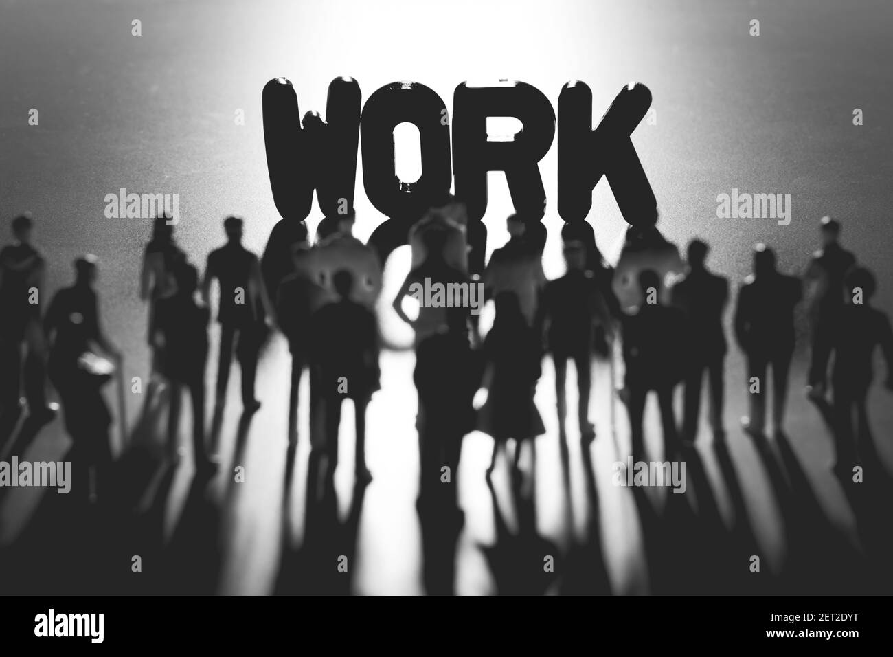 People standing around WORK writing. Business, employers, finding a job ...