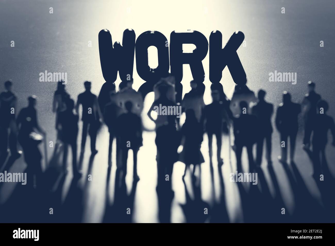 People standing around WORK writing. Business, employers, finding a job ...