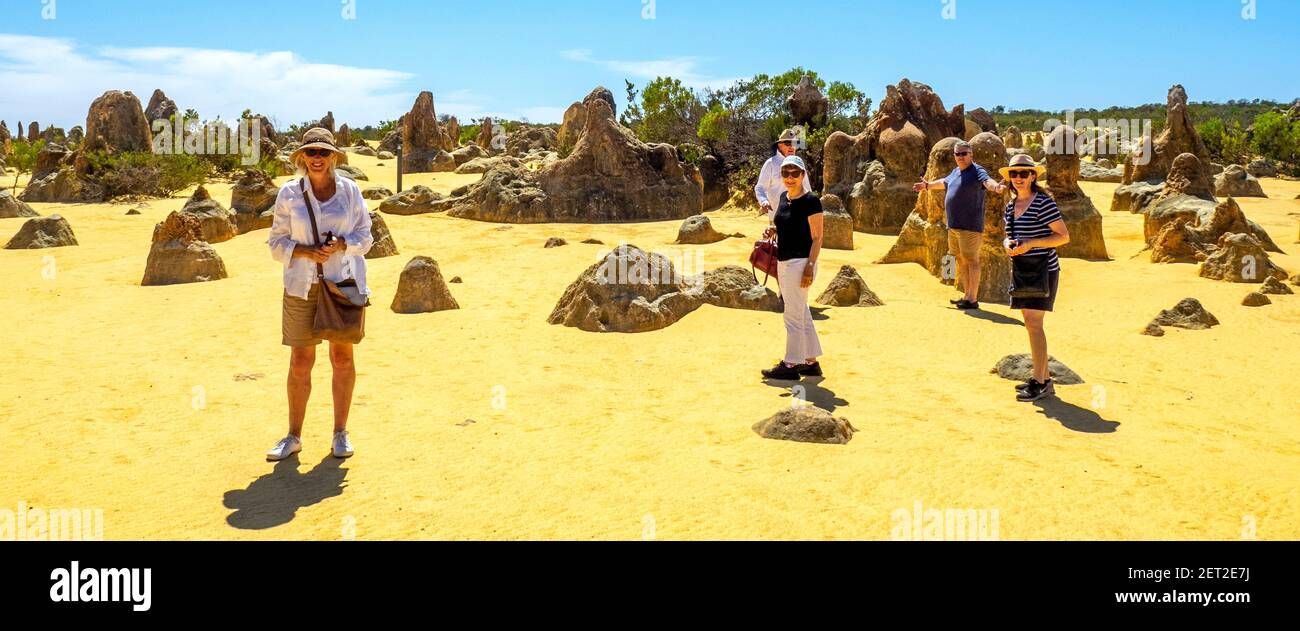Tourists at Pinnacles Desert weathered limestone pillars popular ...
