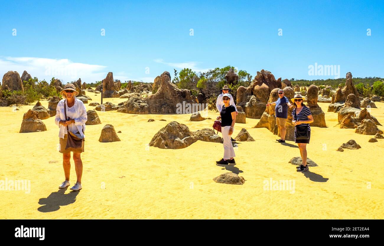 Tourists at Pinnacles Desert weathered limestone pillars popular ...