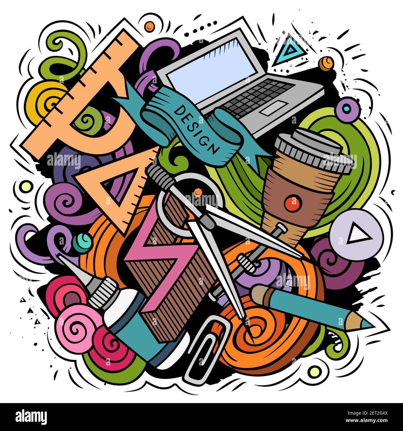 Cartoon vector doodles Art and Design illustration. Colorful, detailed ...