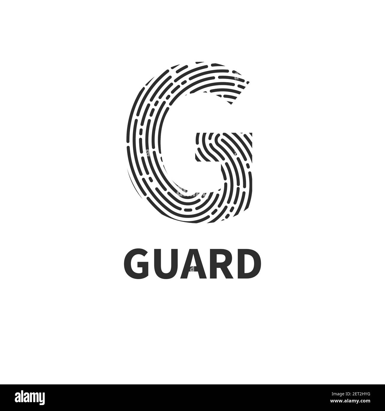 Guard symbol with fingerprint. Vector logo of security agency. Letter G ...