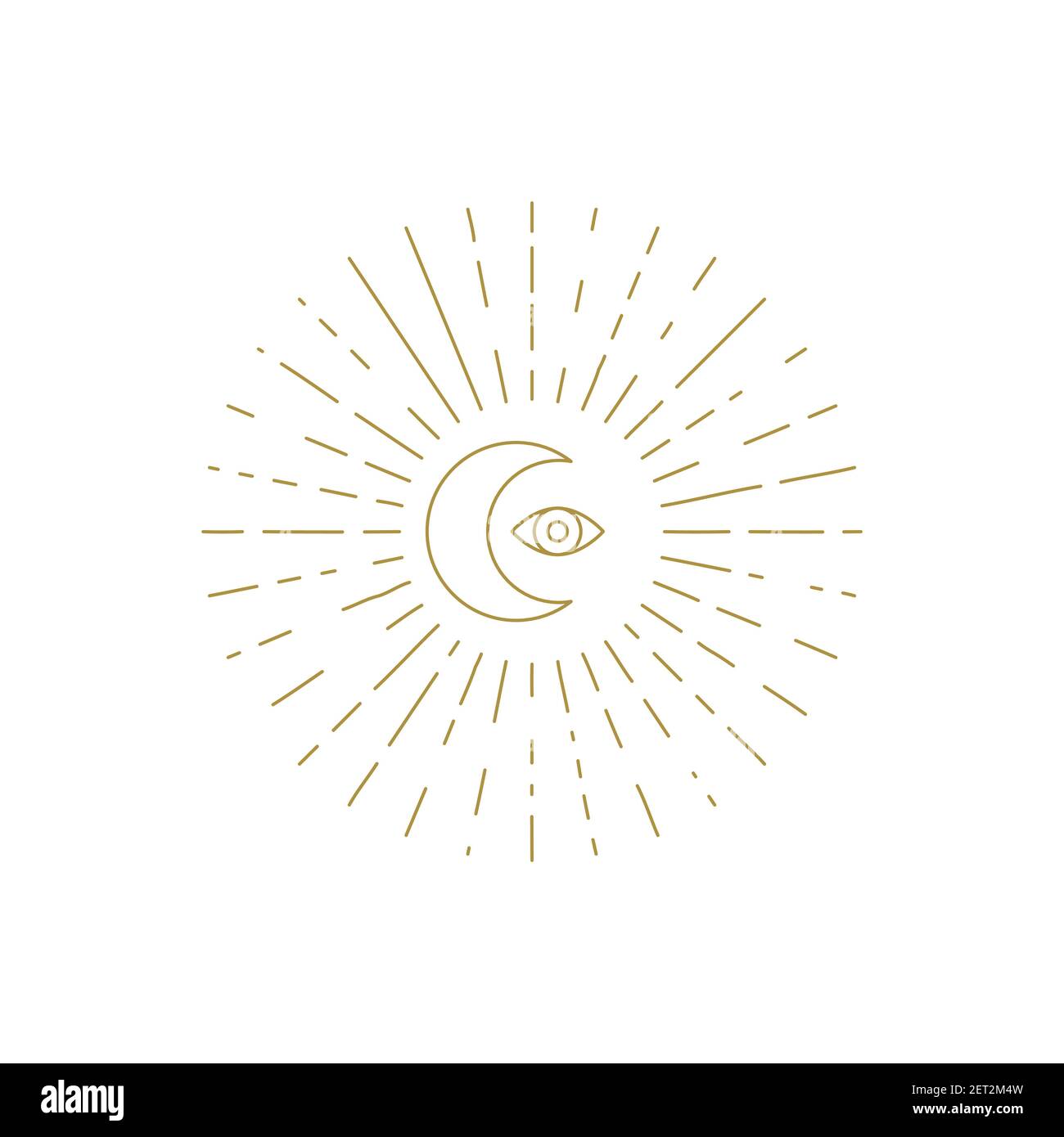 Moon and eye with rays, mystical geometric sacred symbol. Astrological ...