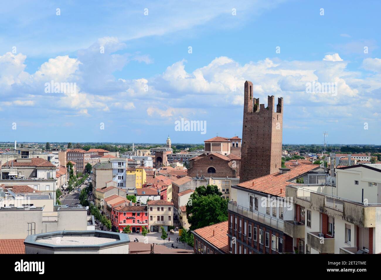Aerial panoramic view of the city center of the little town of Rovigo ...