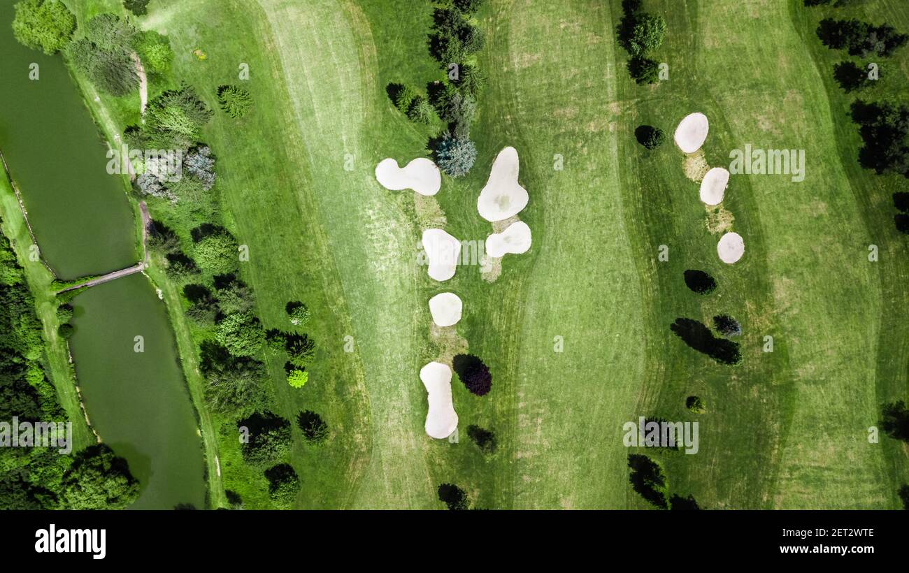 Beautiful drone view of a golf course Stock Photo - Alamy