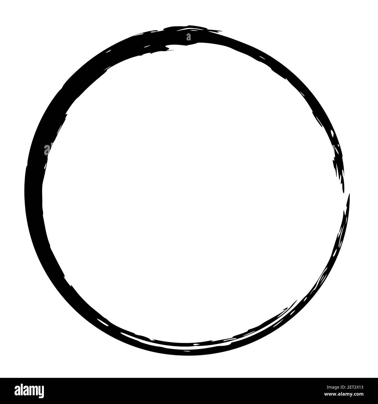Round grunge frame isolated on white background. Black circle ink ...
