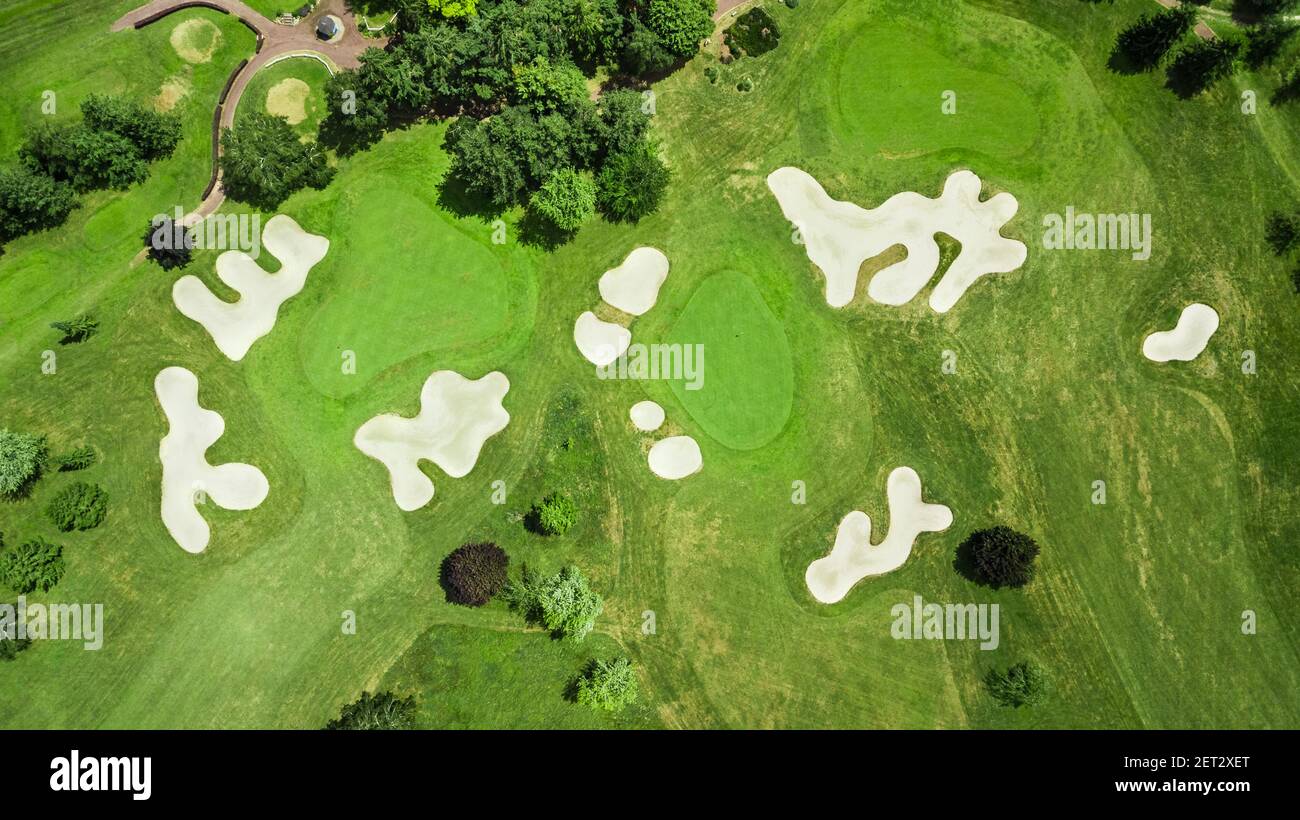 Beautiful drone view of a golf course Stock Photo - Alamy