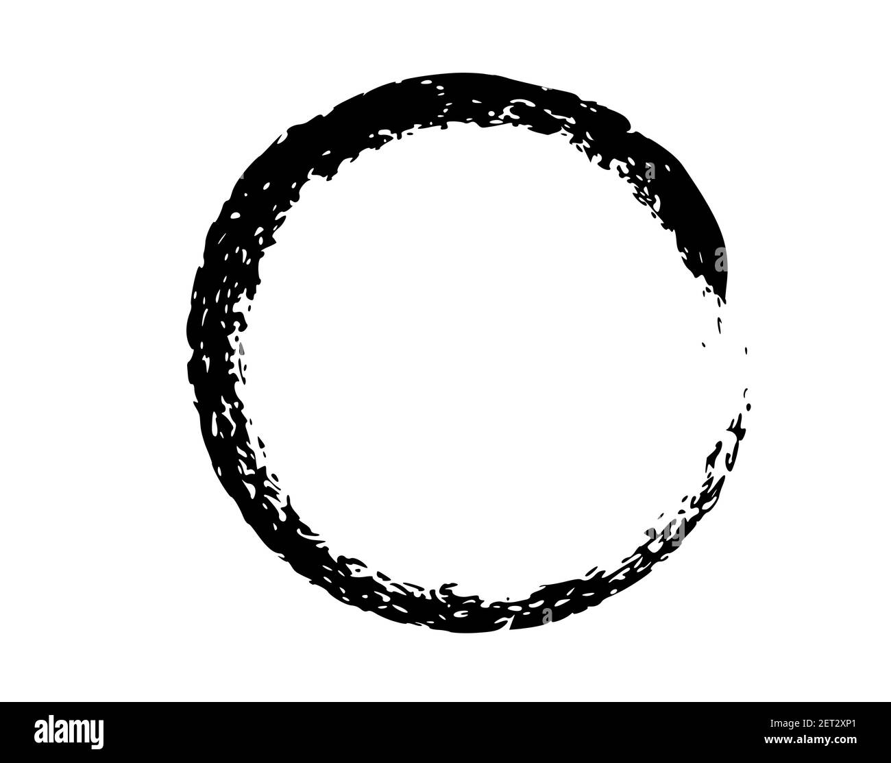 Round grunge frame isolated on white background. Black circle ink ...