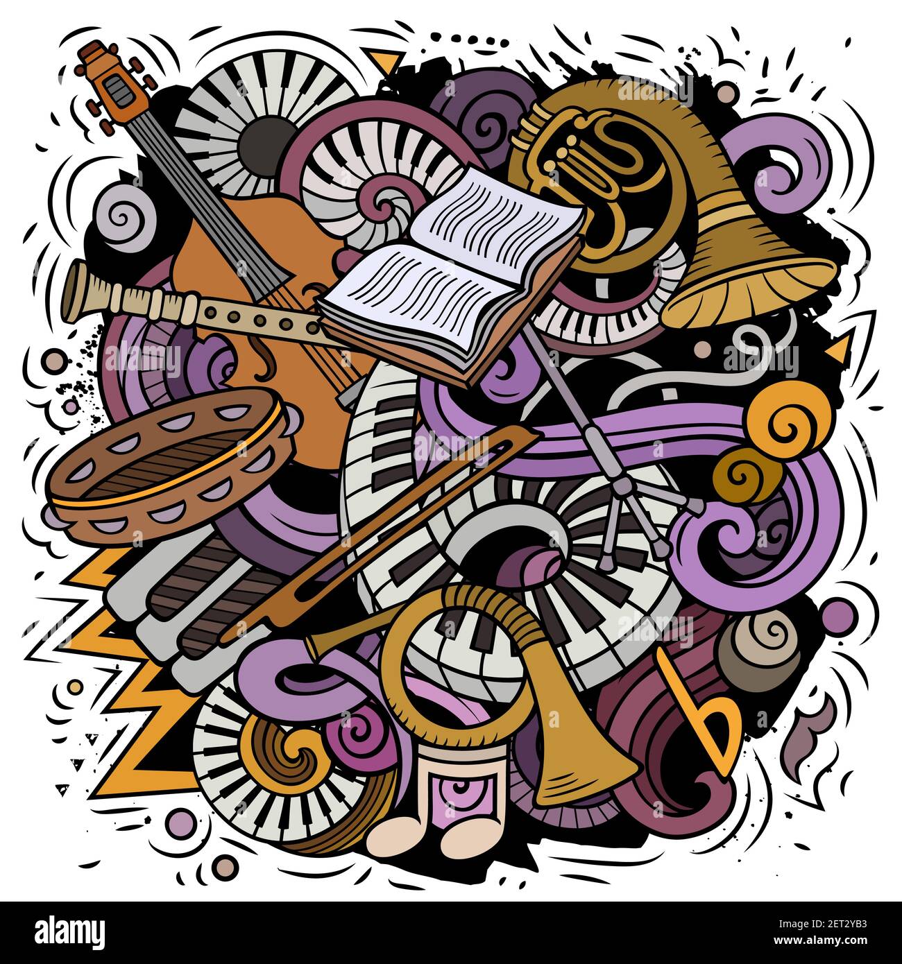 Cartoon vector doodles Classic music illustration. Colorful, detailed ...