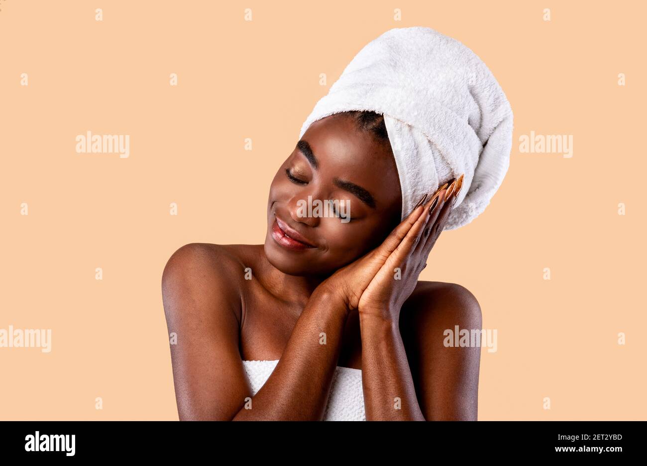 Portrait of young black woman napping, pretending sleeping Stock Photo ...