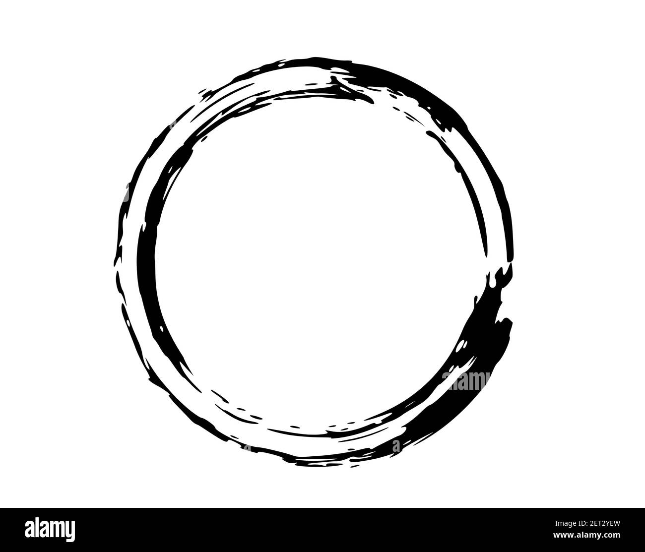 Round grunge frame isolated on white background. Black circle ink ...