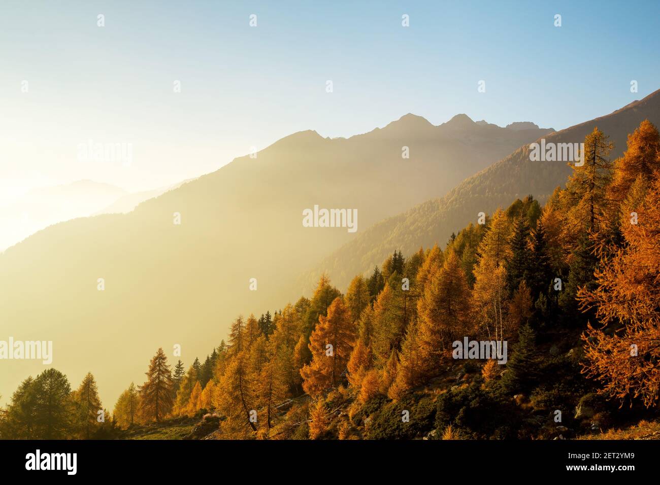 alpine sunset with sun and shadows Stock Photo - Alamy