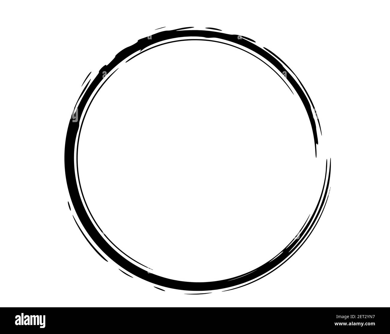 Round grunge frame isolated on white background. Black circle ink ...