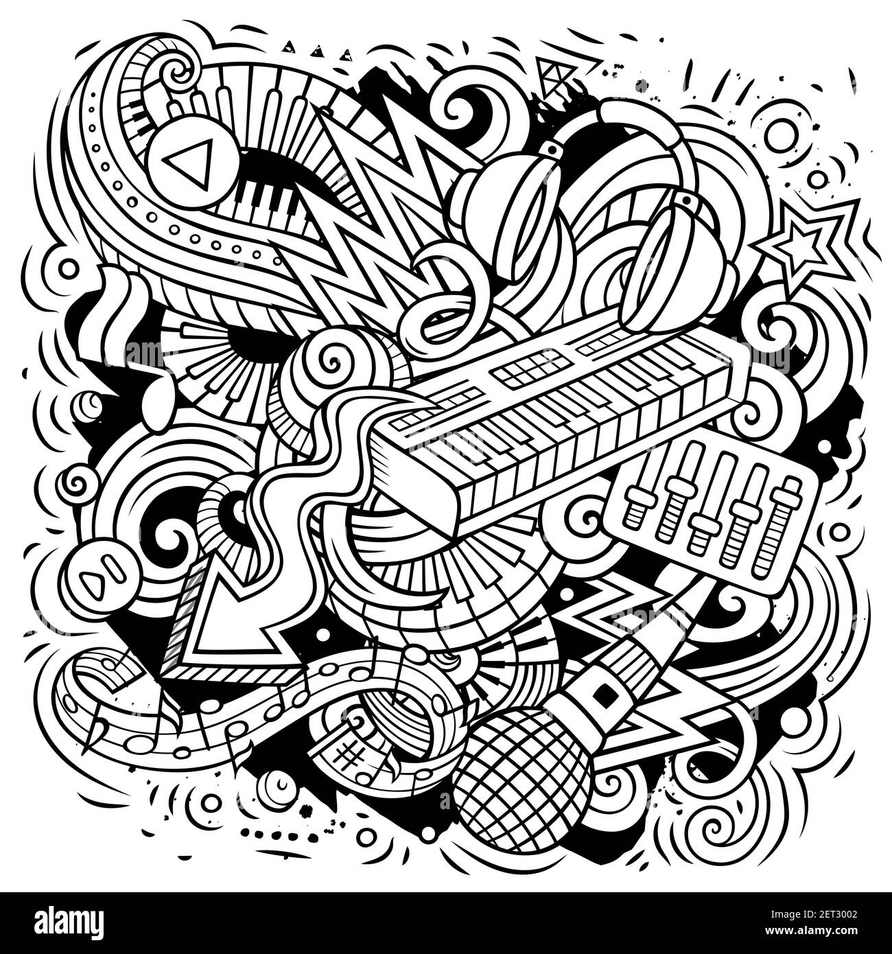 Cartoon vector doodles Disco music illustration. Line art, detailed ...