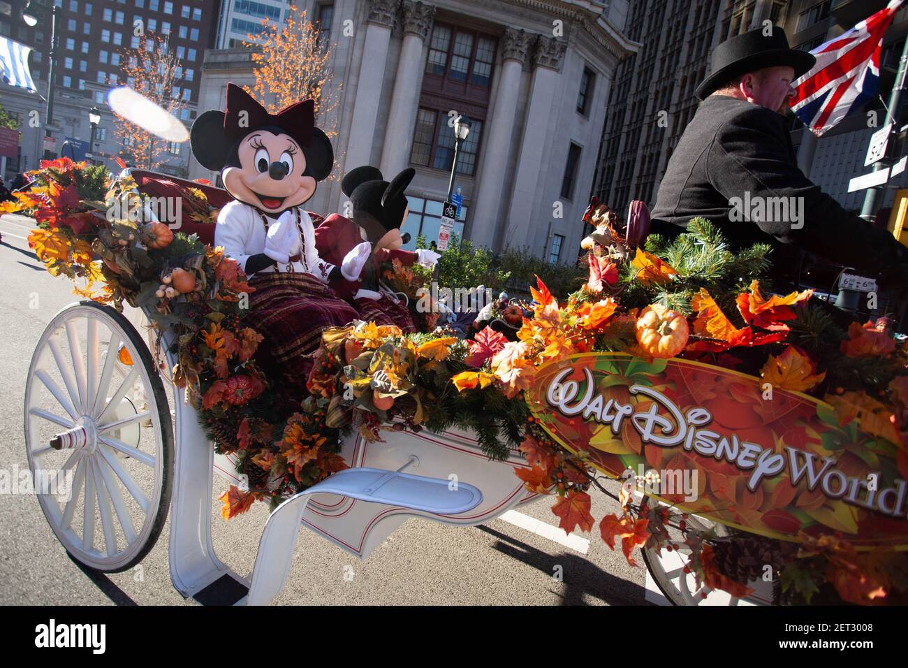 Minnie and Mickey Mouse are seen on a Walt Disney Float during the ...