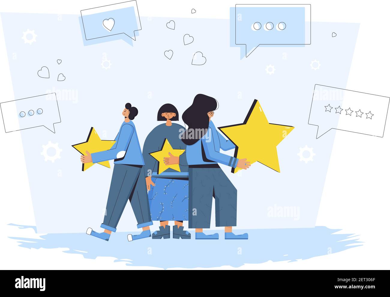 Feedback concept. Client review. People in casual clothes holding gold ...