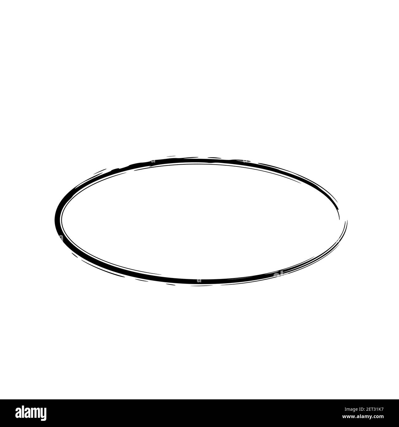 Oval grunge frame isolated on white background. Black ellipse ink ...