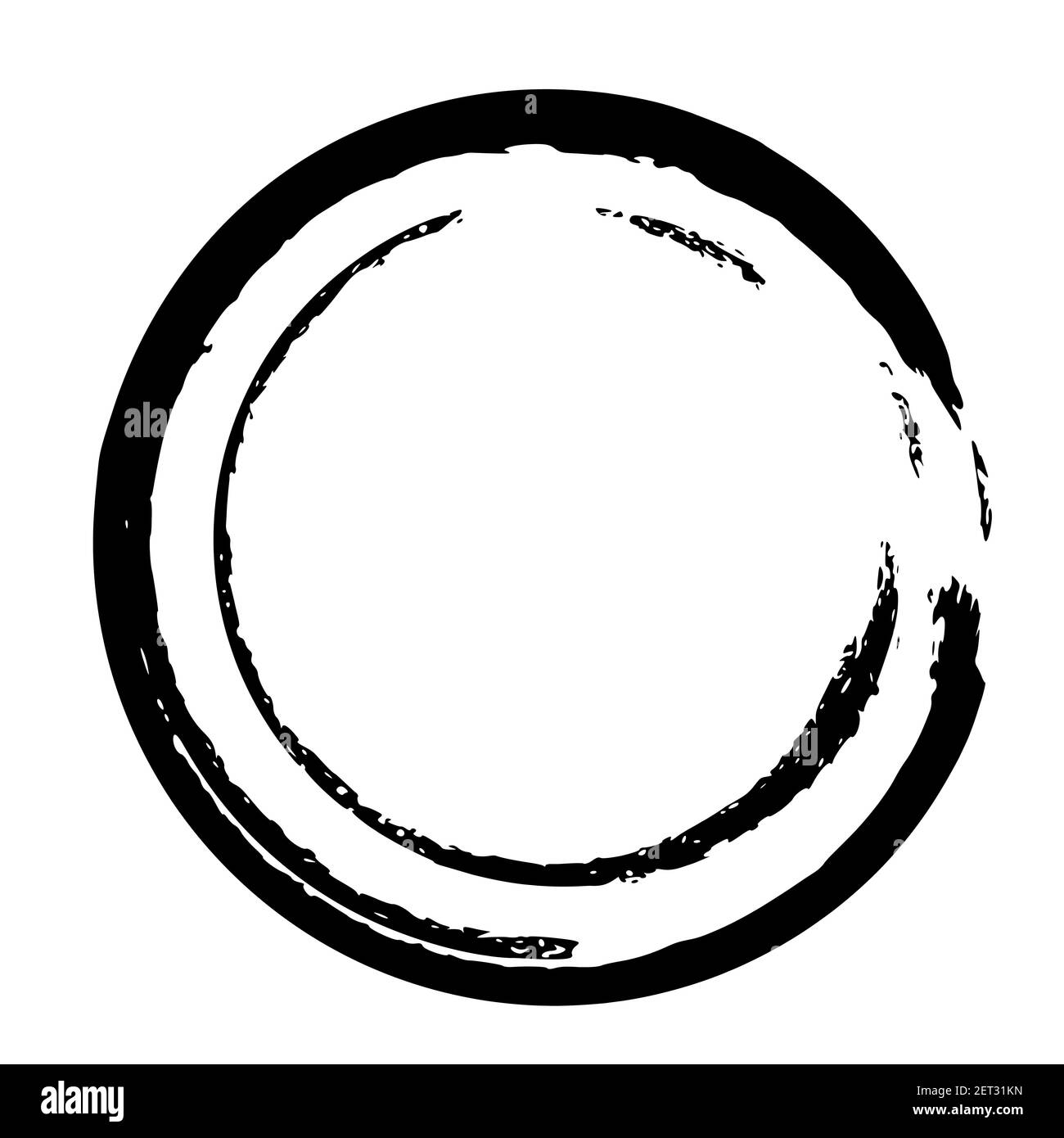 Round grunge frame isolated on white background. Black circle ink ...