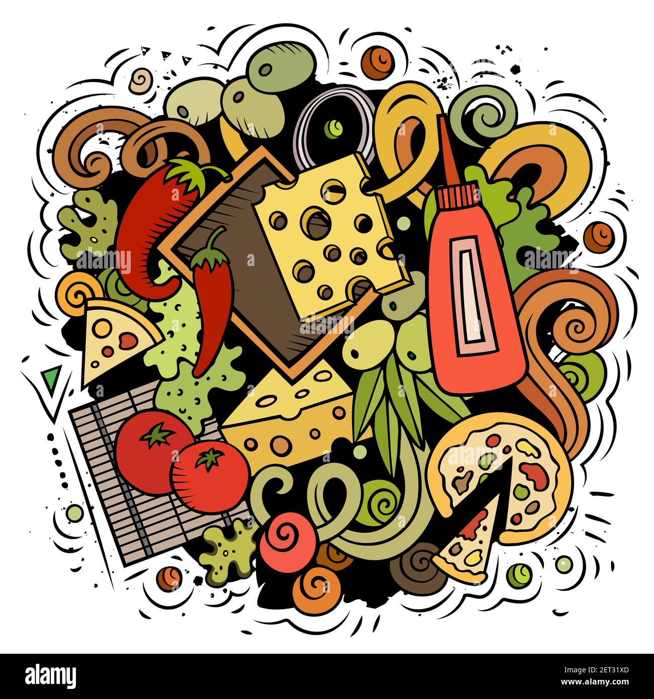 Pizza cartoon doodle illustration. Funny creative vector background ...