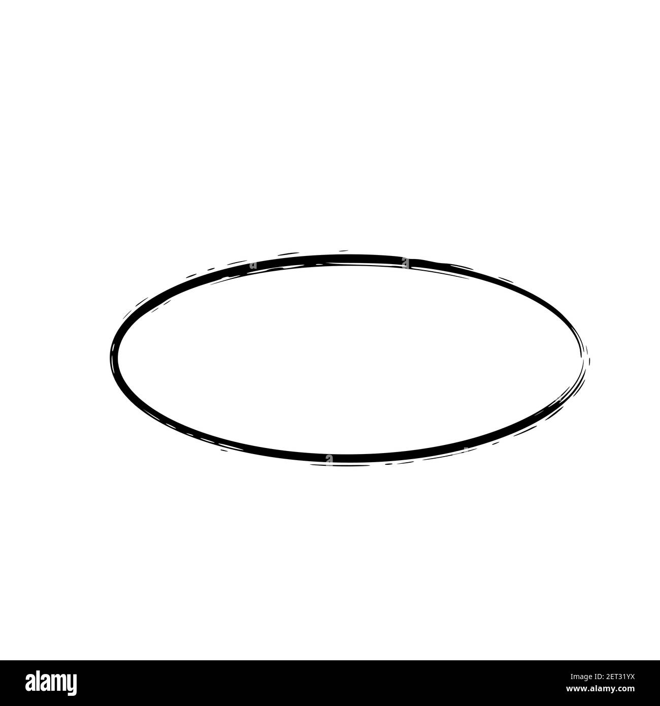 Oval grunge frame isolated on white background. Black ellipse ink ...