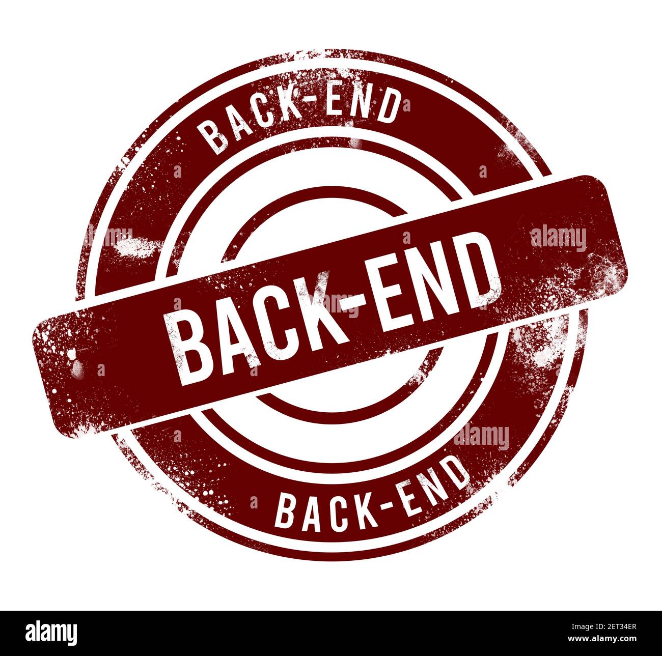 Back-end - red round grunge button, stamp Stock Photo - Alamy