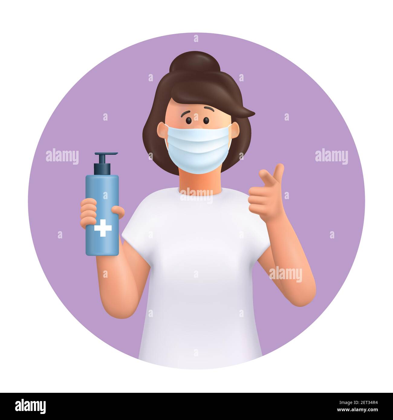 3D vector cartoon character. Young woman wearing mask ,using and ...