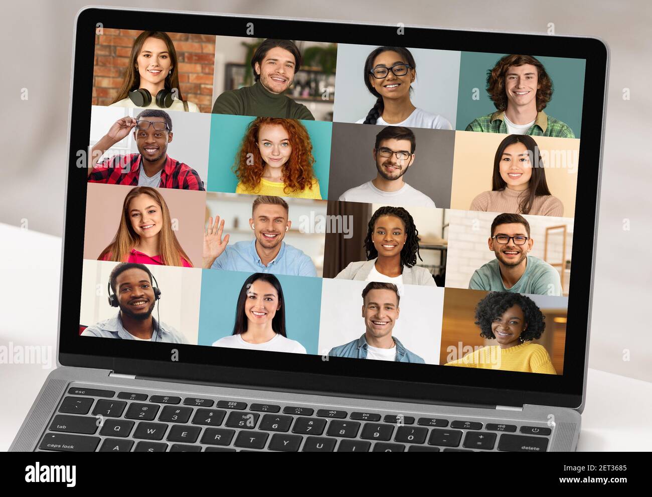 Group Of Multiethnic People Having Online Meeting In Web Conference ...