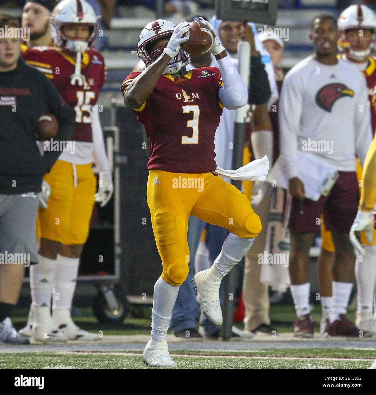 November 24, 2018: ULM's Marcus Green #3 catches a pass near the ...