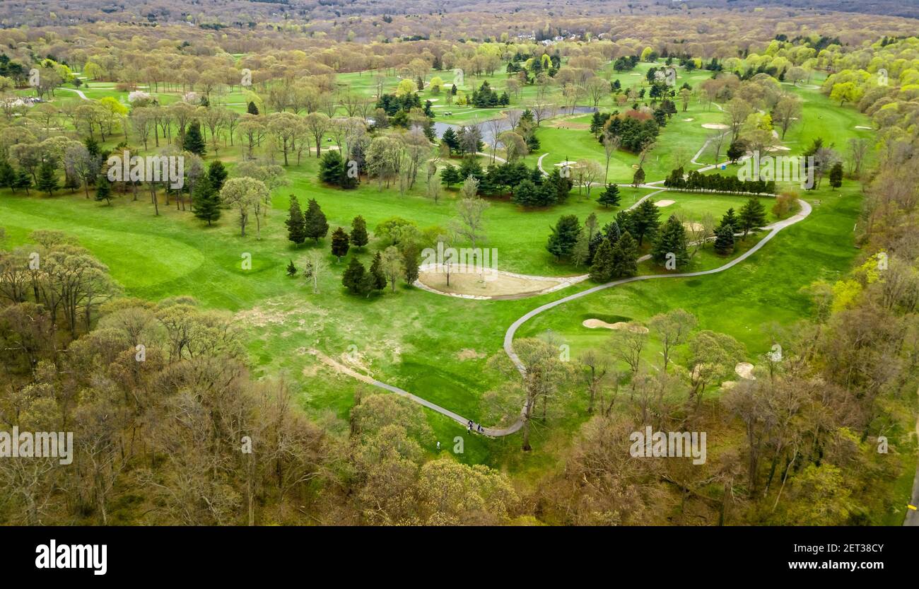 Beautiful drone view of a golf course Stock Photo - Alamy