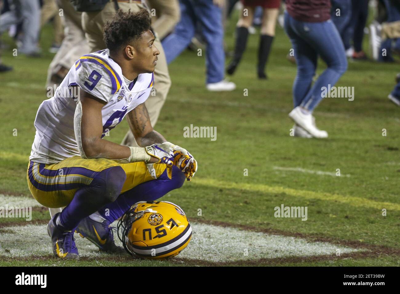 November 24, 2018: LSU Tigers safety Grant Delpit (9) reacts after the ...