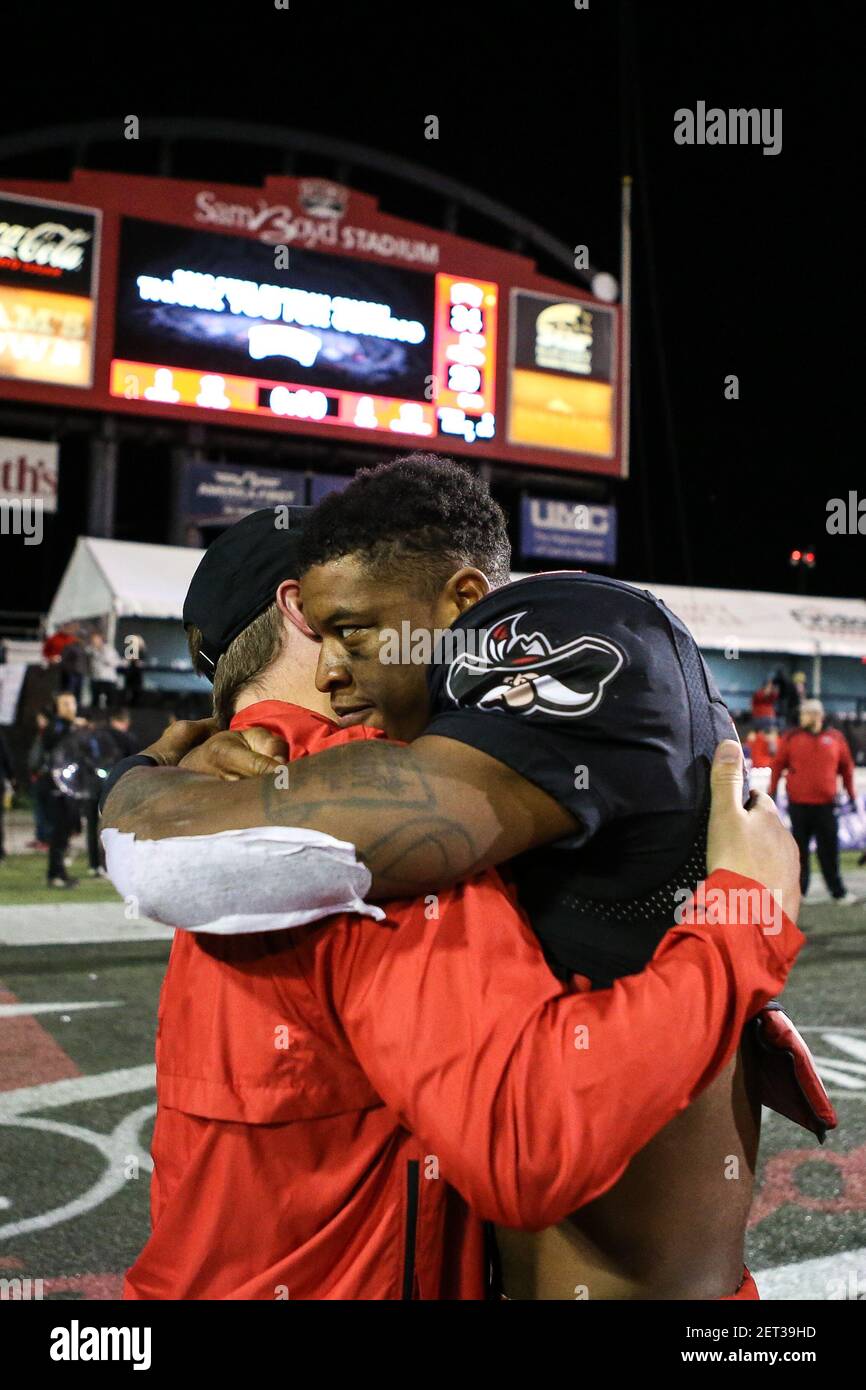 November 24, 2018: UNLV Rebels linebacker Javin White (16) celebrates ...