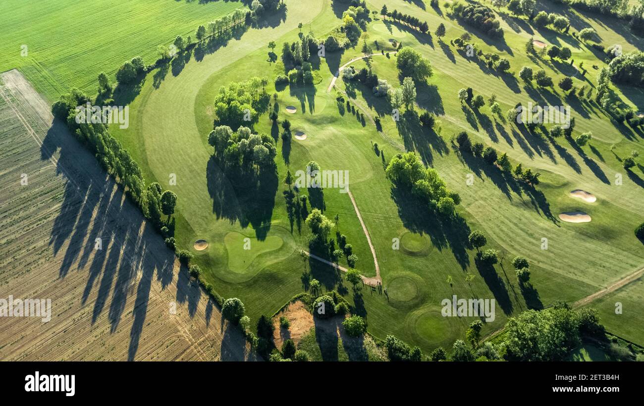 Drone view of a beautiful golf course Stock Photo - Alamy