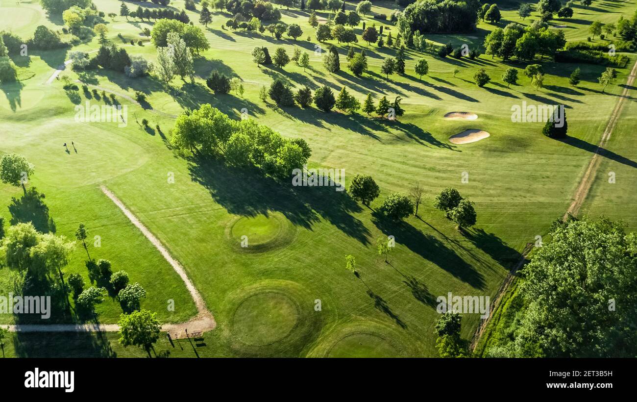Drone view of a beautiful golf course Stock Photo - Alamy