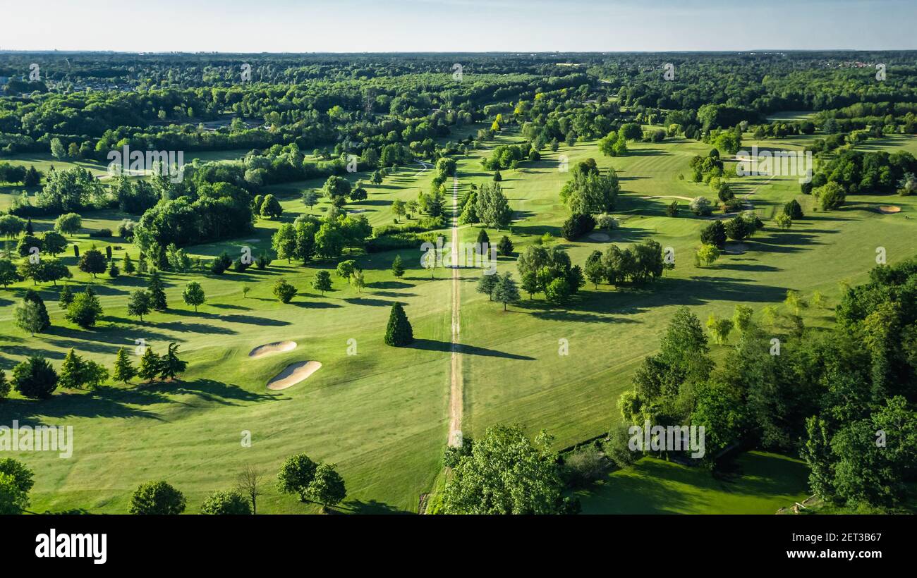 Drone view of a beautiful golf course Stock Photo - Alamy