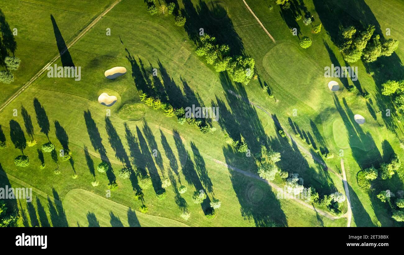 Drone view of a beautiful golf course Stock Photo - Alamy