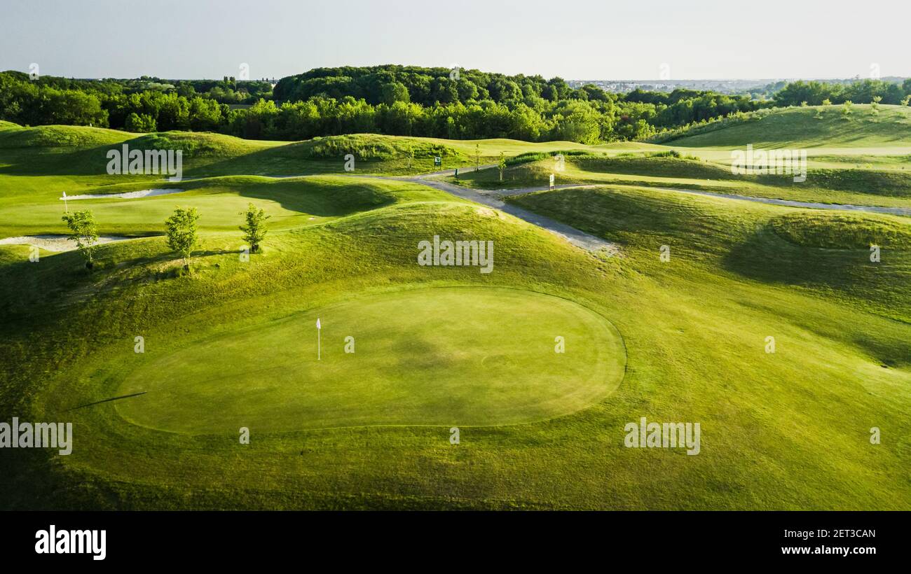 Beautiful drone view of a golf course Stock Photo - Alamy