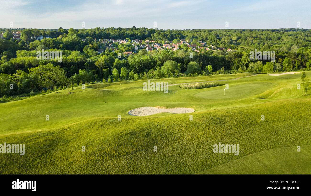 Beautiful drone view of a golf course Stock Photo - Alamy