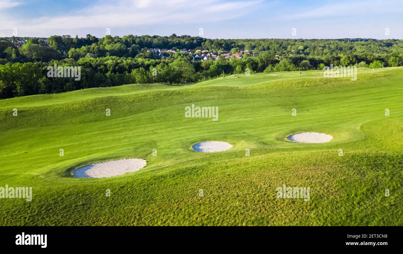 Beautiful drone view of a golf course Stock Photo - Alamy