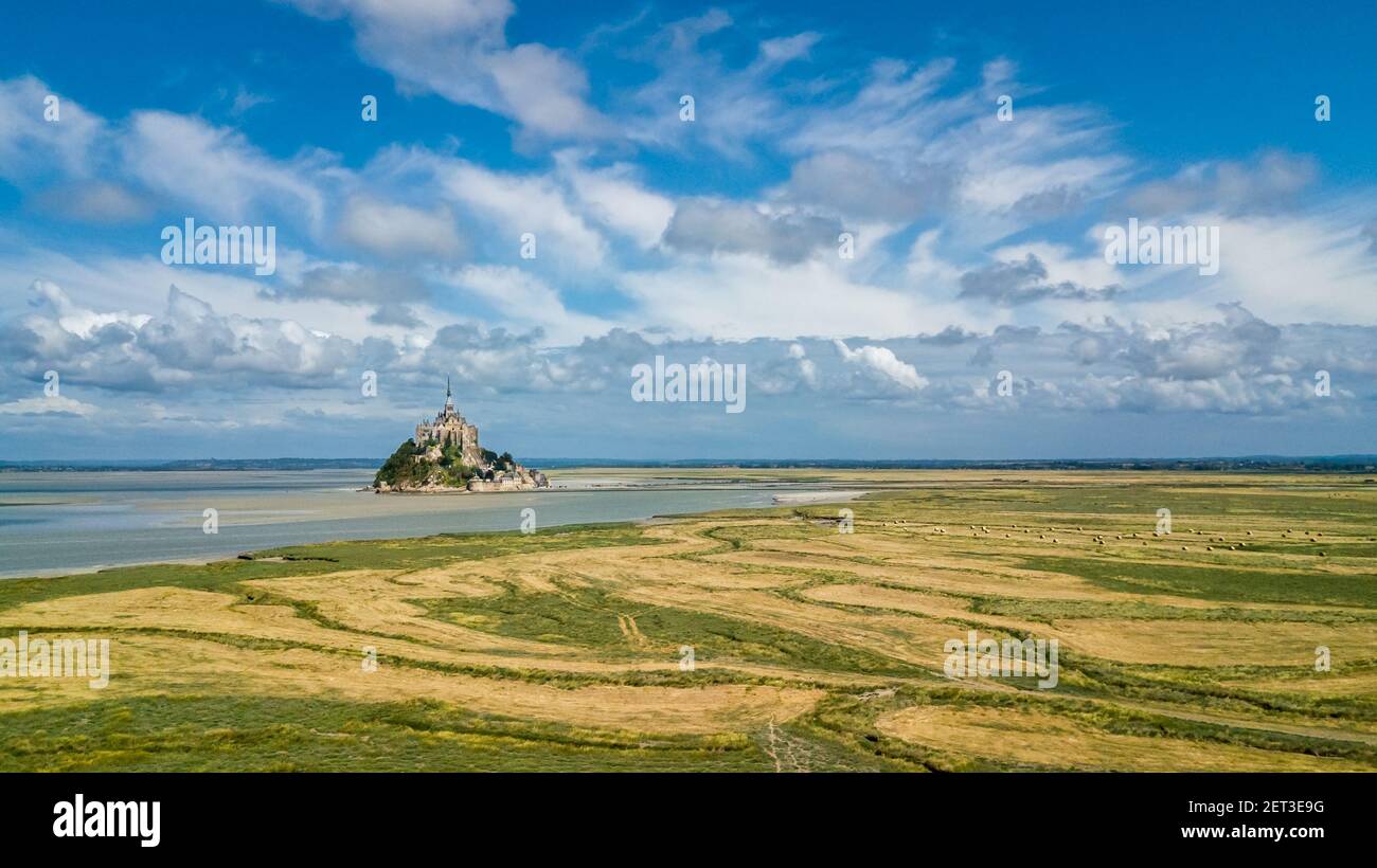 Panoramic drone view of the famous Mont Saint Michel Saint Michael's ...