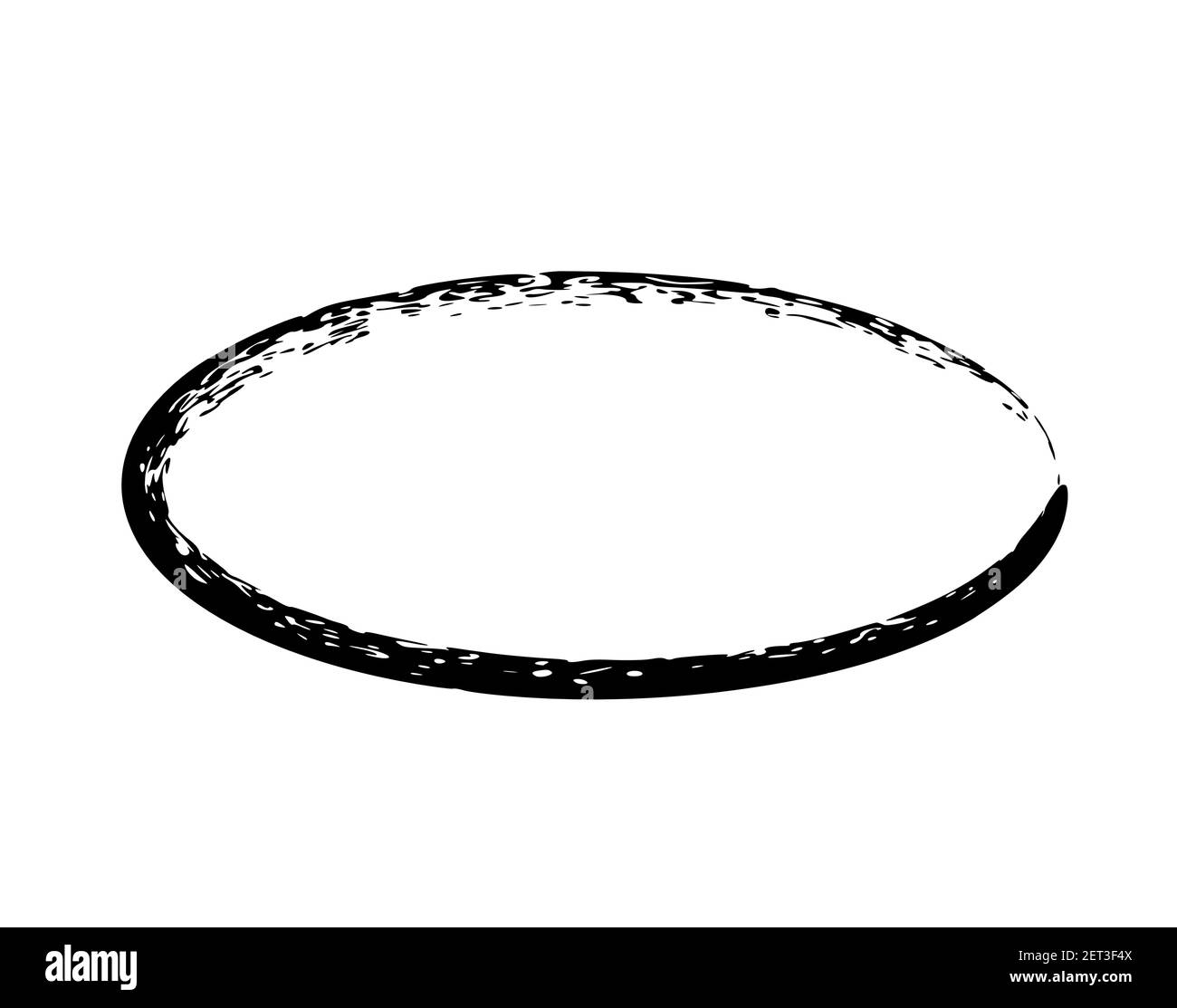 Oval grunge frame isolated on white background. Black ellipse ink ...