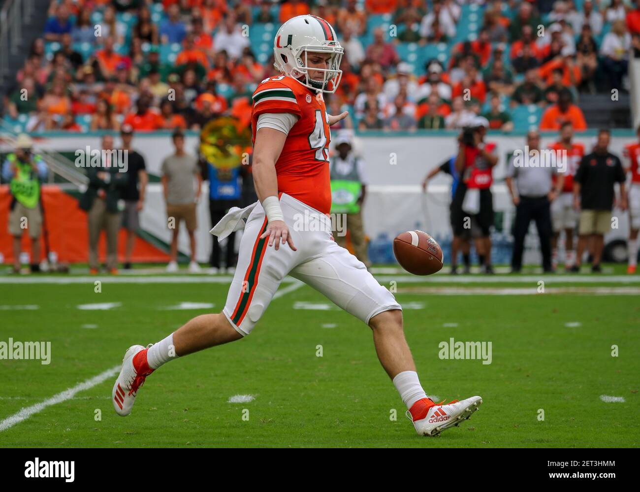 November 24, 2018: Miami Hurricanes punter Jack Spicer (43) in action ...