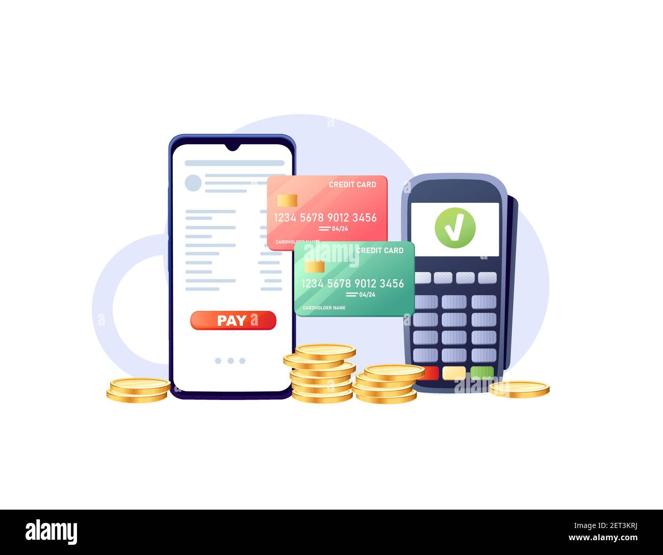 POS Terminal with credit card and coins wireless payment purchases in ...